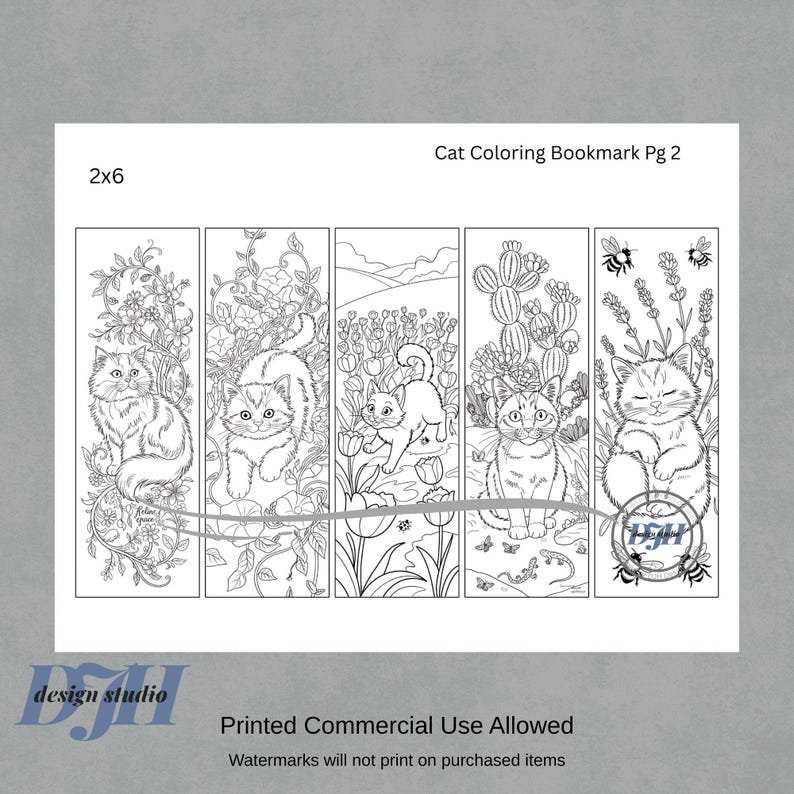 Printable Cat Coloring Bookmarks, Set of 15 PNG and JPG, Sublimation ...