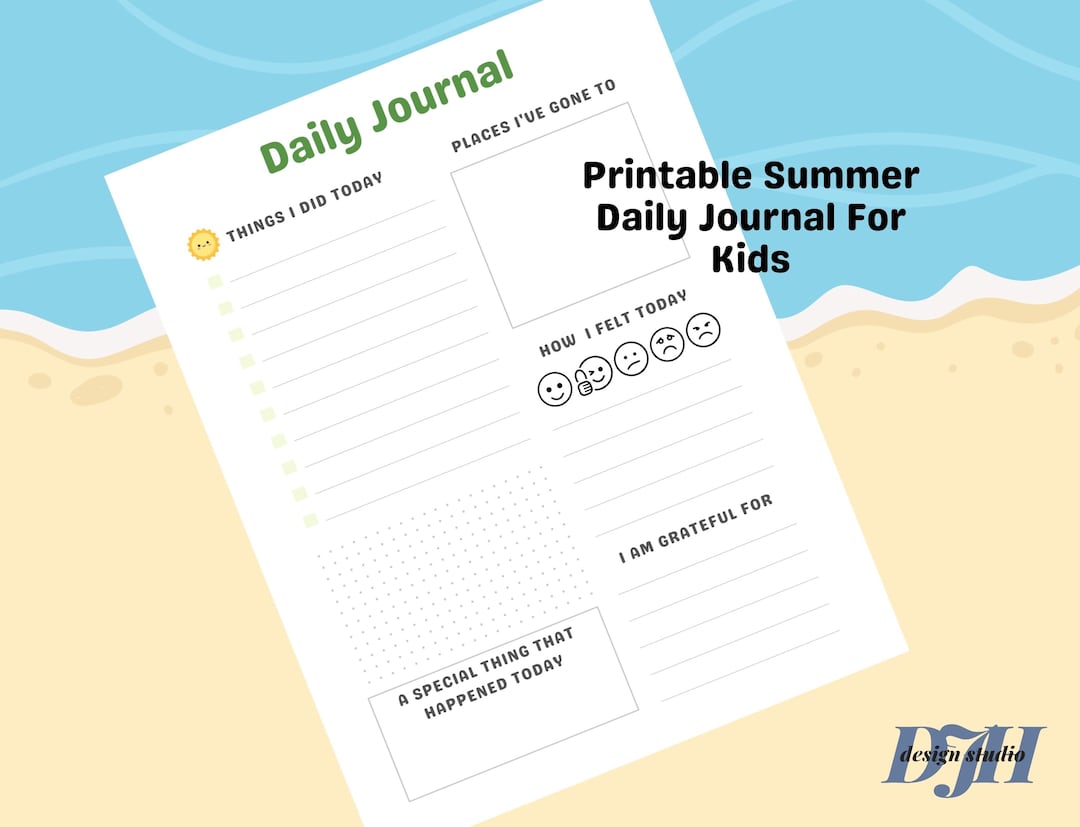 Printable Summer Daily Journal for Kids, Animals, Beach Theme (digital ...