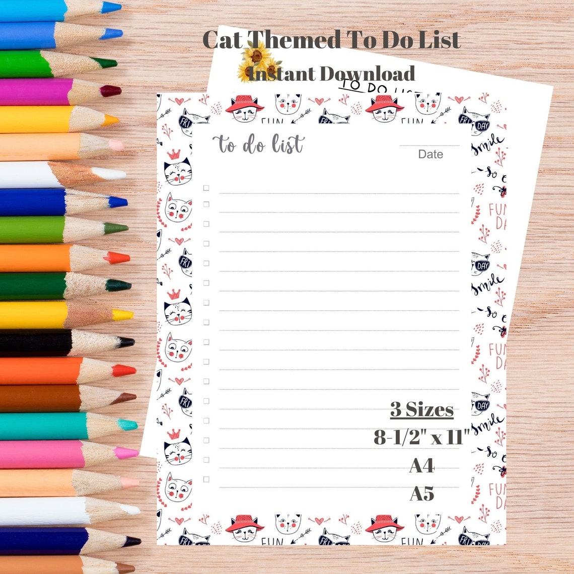 Cat to Do List Printable, Task List, Productivity Planner, Letter ...
