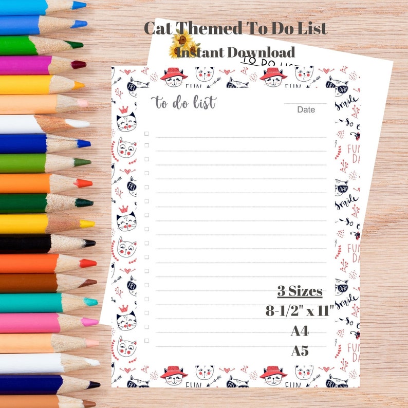 Cat to Do List Printable, Task List, Productivity Planner, Letter ...