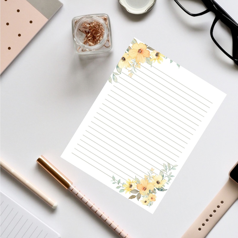 Yellow Flowers Printable Stationery, Floral Stationary, Wedding ...