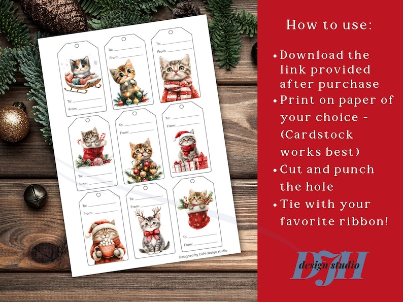 Christmas Cat Gift Tags, Printable Xmas Kitty Design (digital Download ...