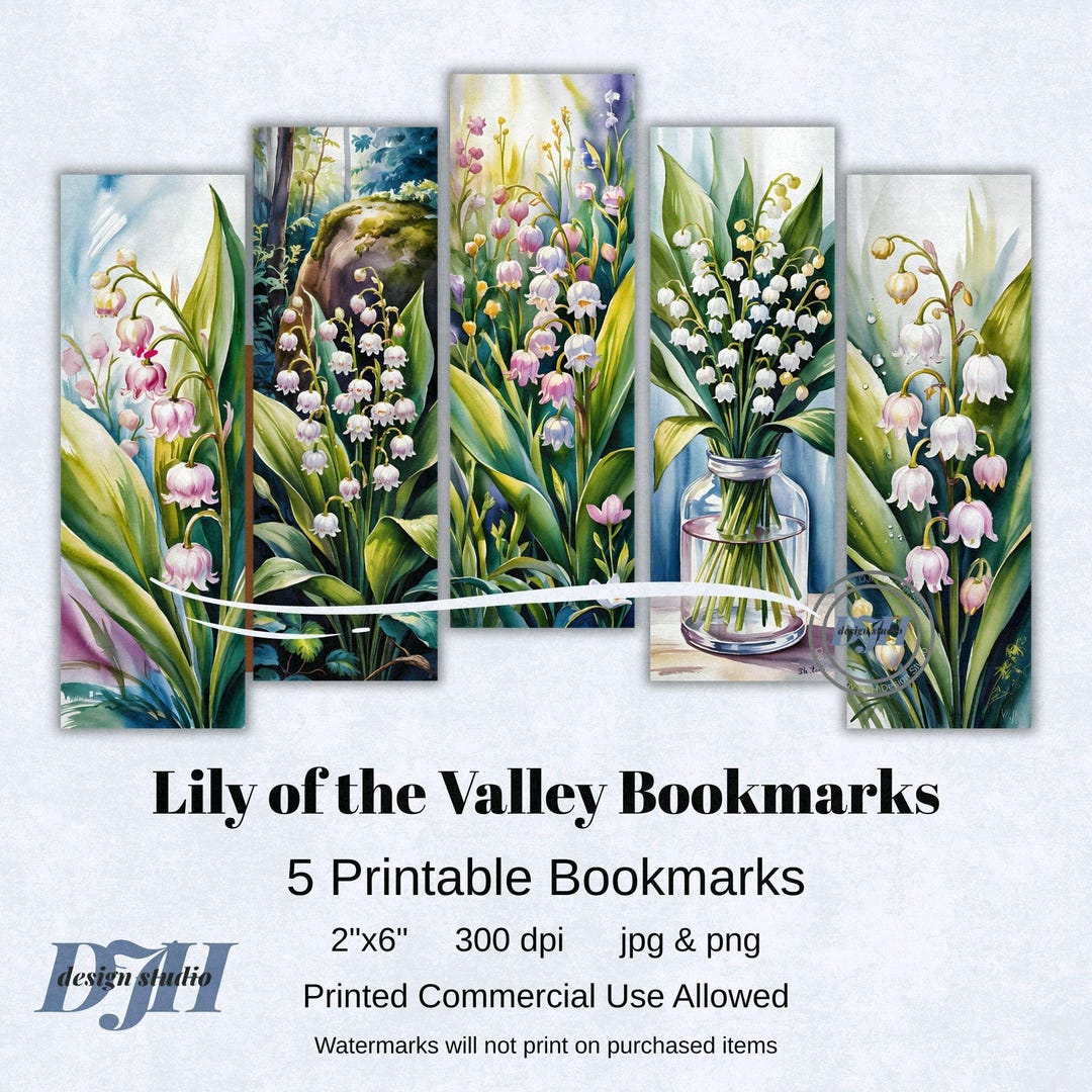 Watercolor Lily of the Valley Printable Bookmarks, Floral May Birth ...