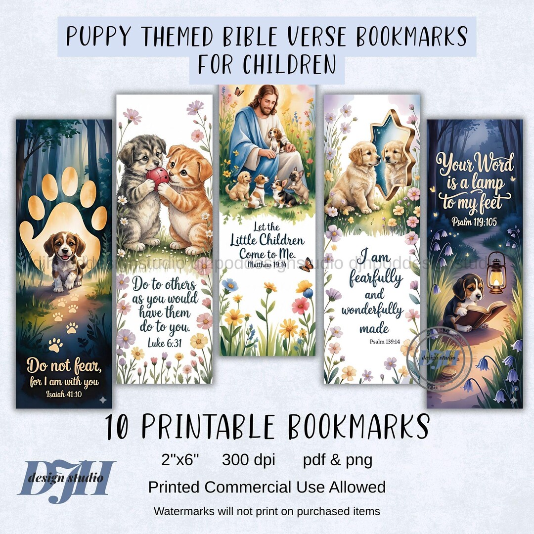 Bible Verse Bookmarks for Children Puppies Printable (PNG, PDF) - Etsy