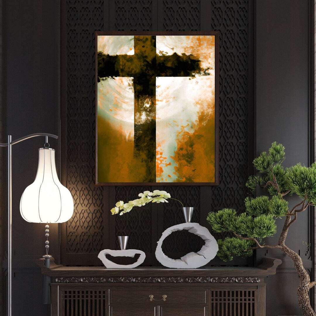 Abstract Christian Cross Art Print, Distressed Grunge Style (digital ...