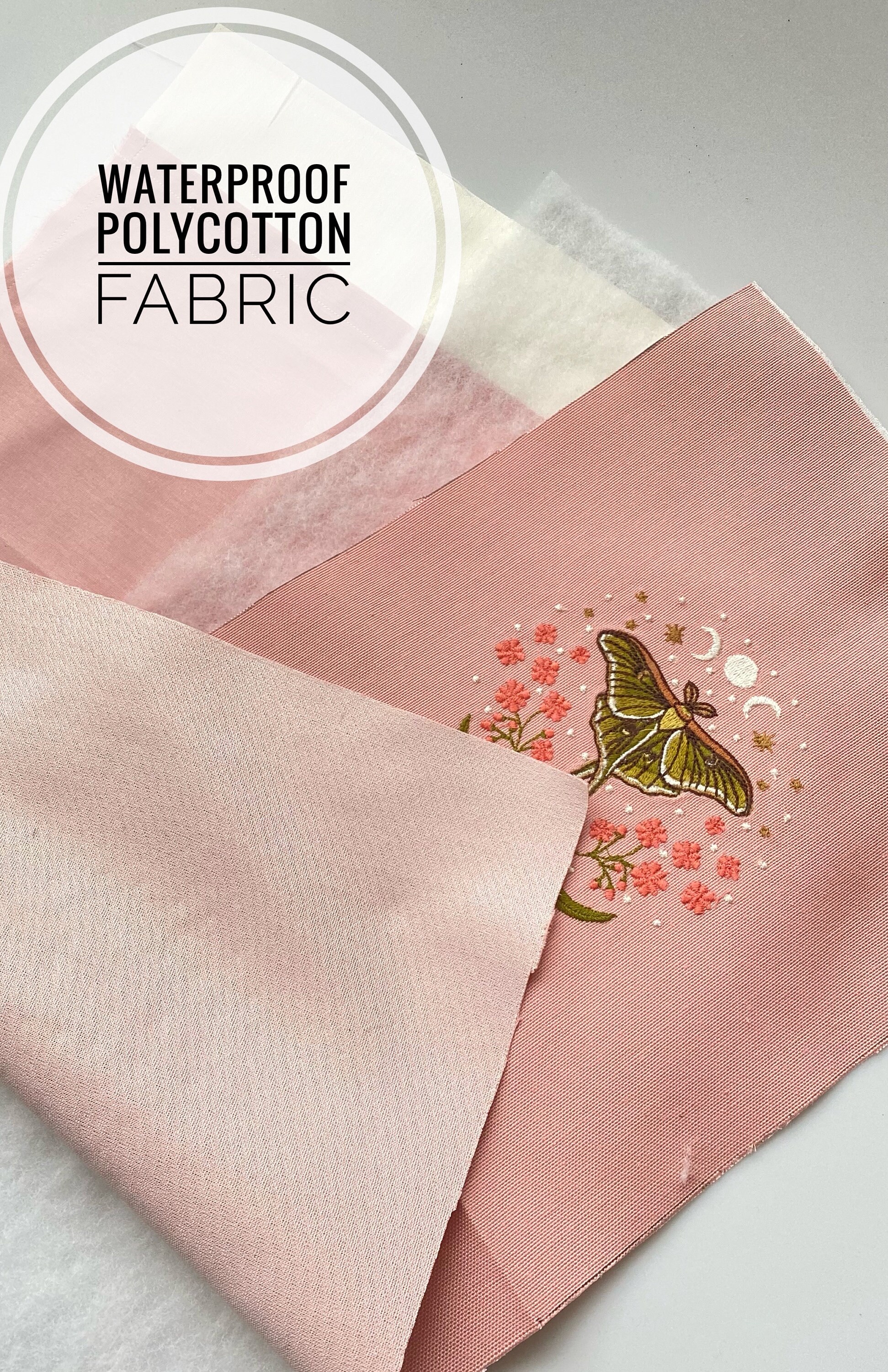 Book Sleeve With Green Moth Embroidery Design on Waterproof Pink Fabric ...