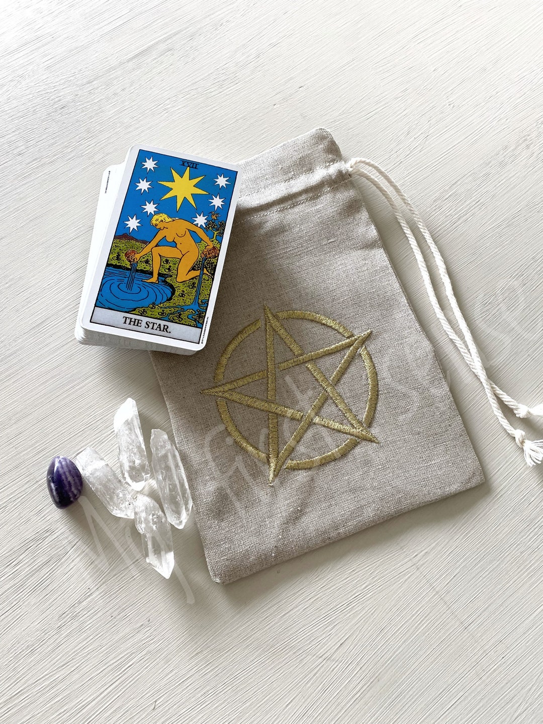 Pentagram Symbol Embroidered Linen Cards Pouch ,altar Tarot Card Cloth ...