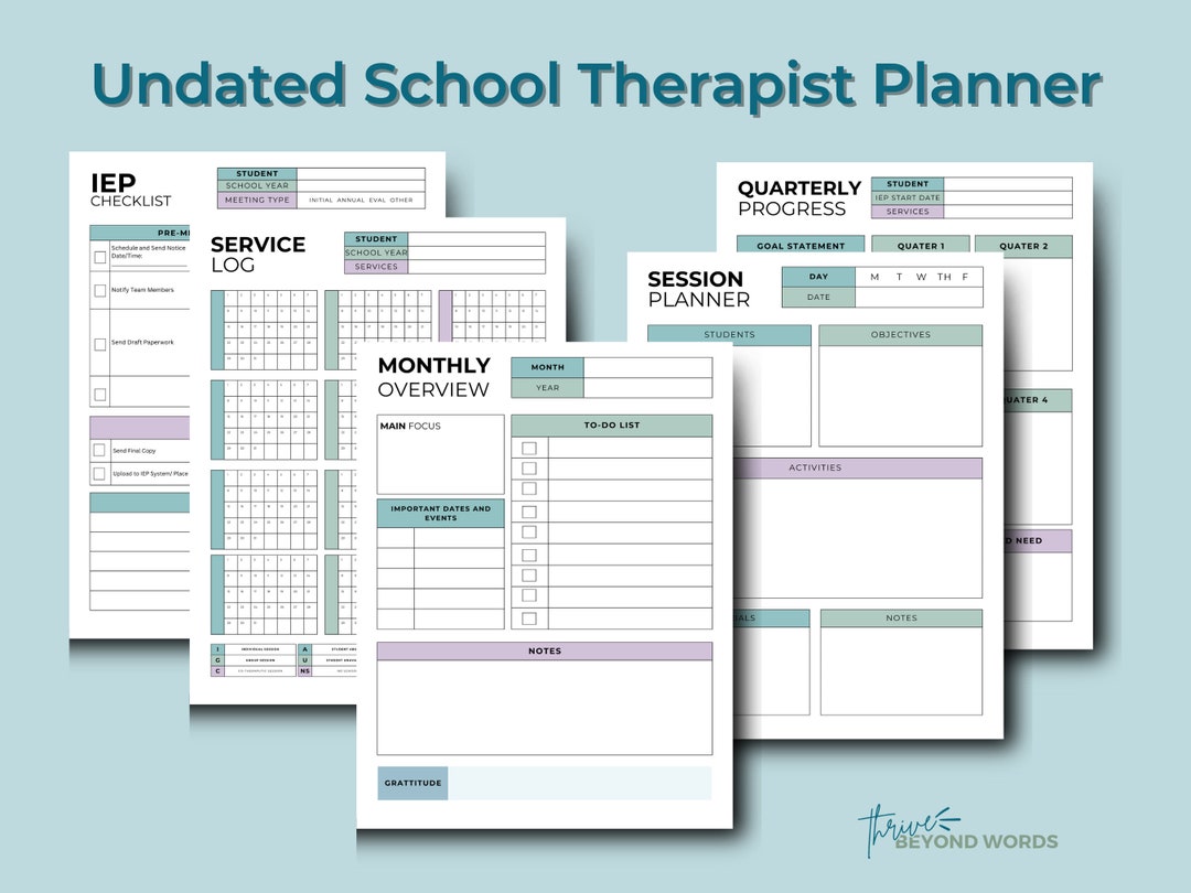 Blue School Therapist Planner: IEP & SPED Teacher Organizer (digital ...