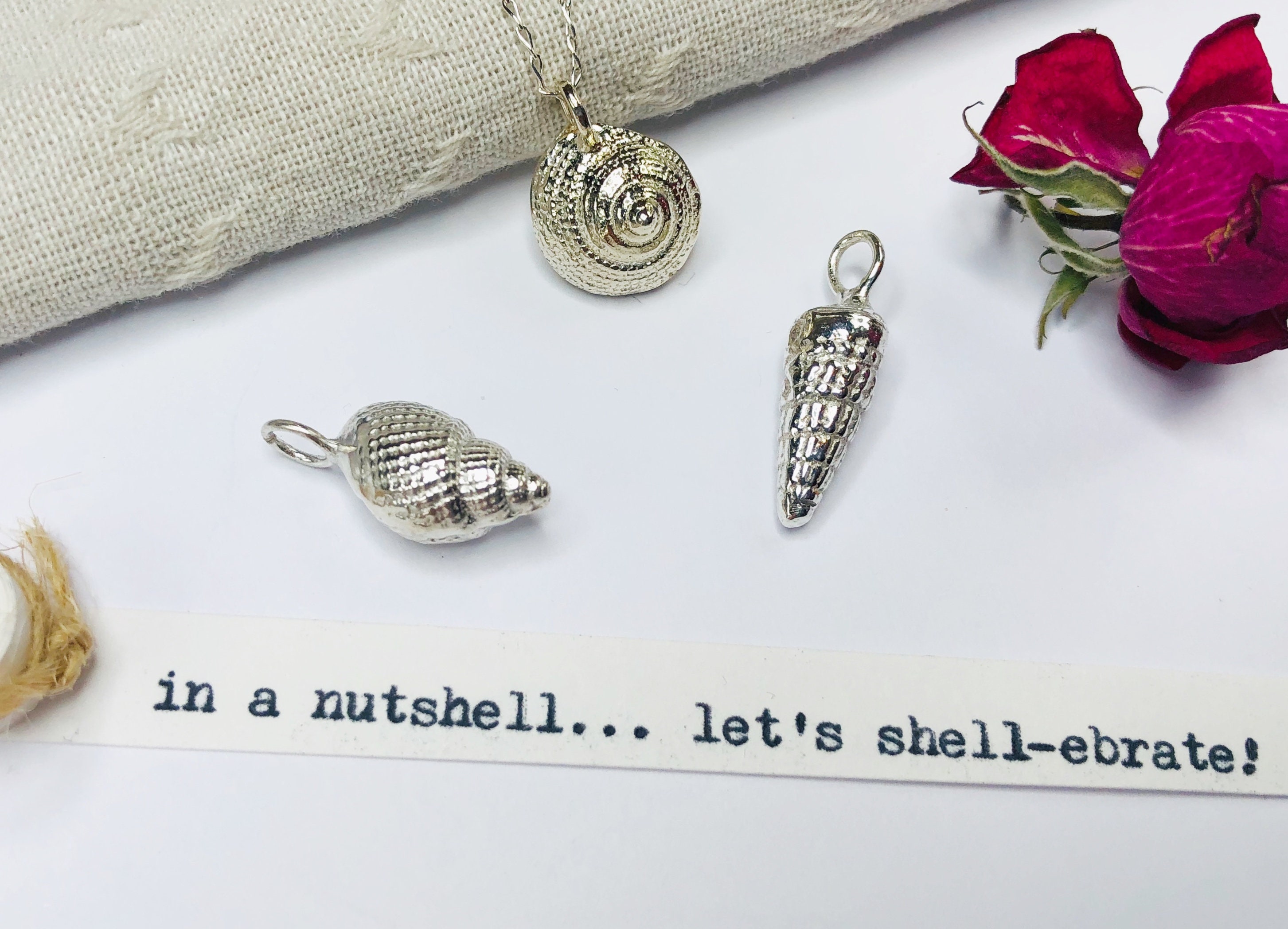 Sterling Silver Shell Necklace, Silver Winkle Shell Charm Necklace by ...