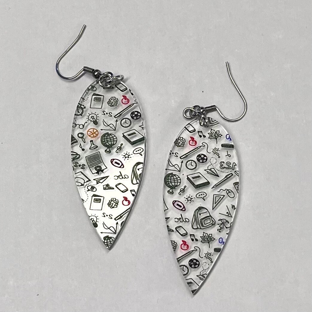 Back to School Earrings: School Themed Inverted Teardrop Acrylic ...