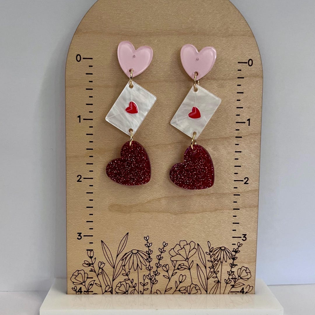 Love Mail Earrings: Acrylic Resin Super Cute Heart Mail Valentine's Day ...