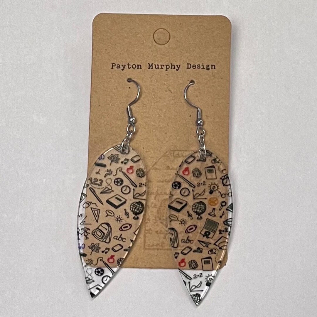 Back to School Earrings: School Themed Inverted Teardrop Acrylic ...