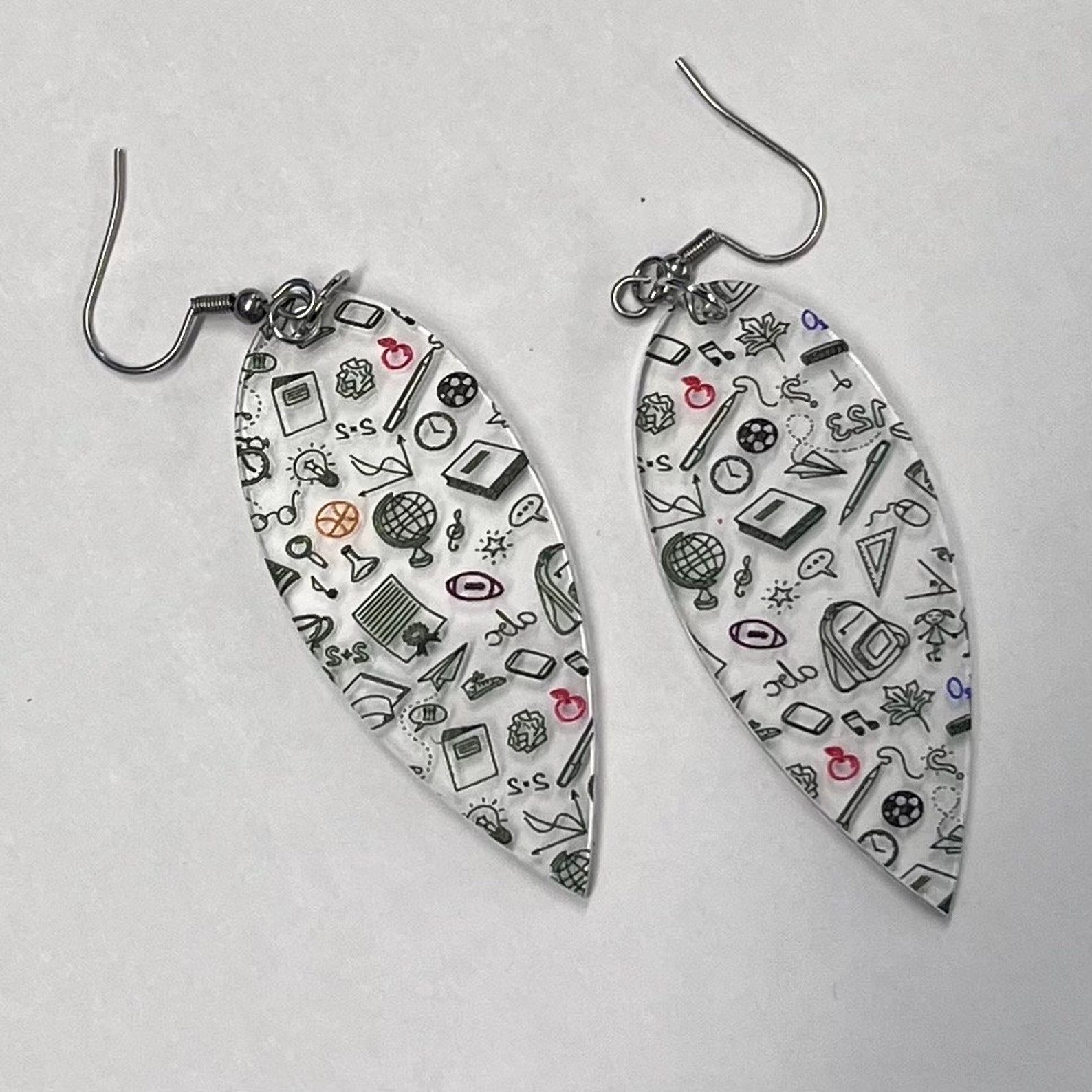 Back to School Earrings: School Themed Inverted Teardrop Acrylic ...