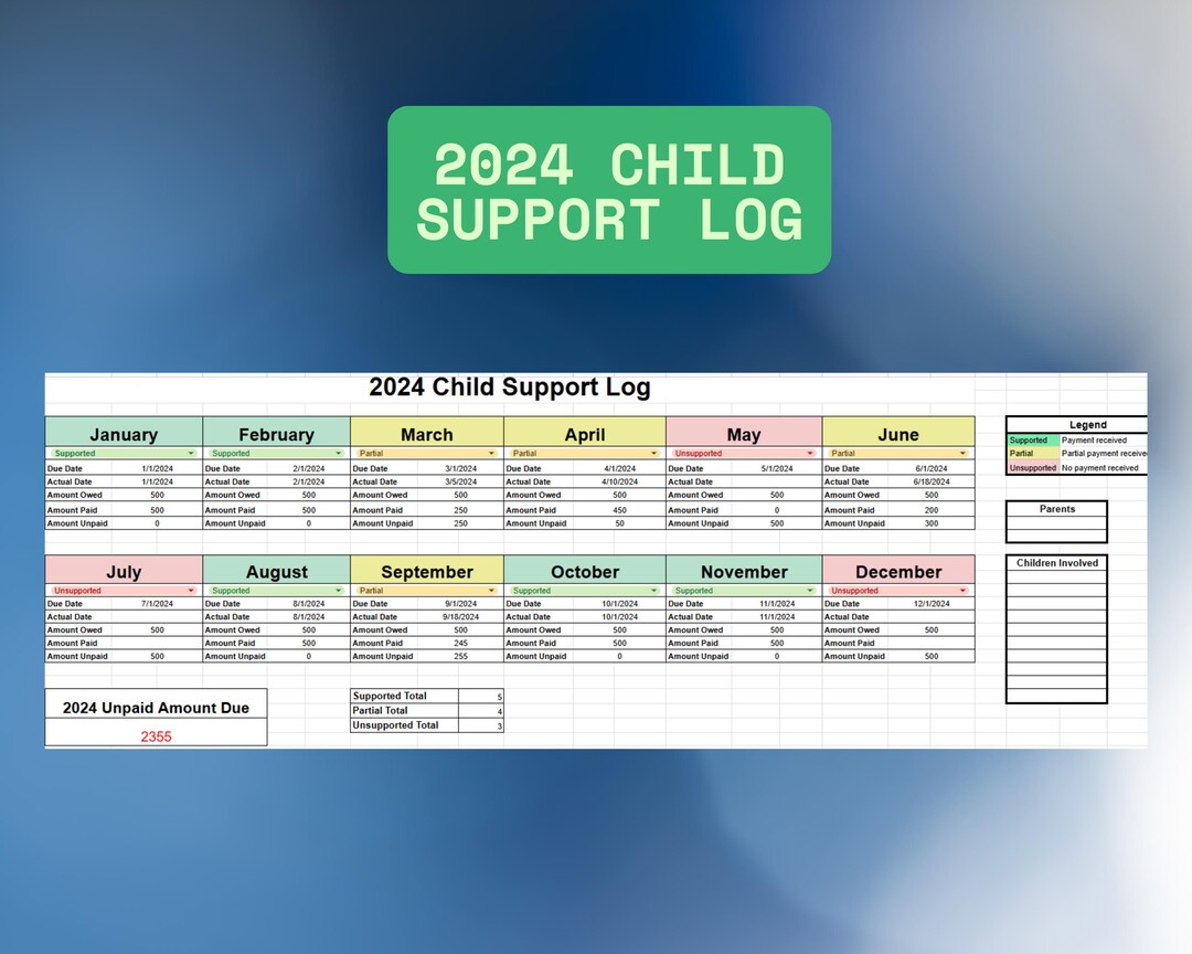 2024 Child Support Payment Tracker | Editable Google Sheets Log ...