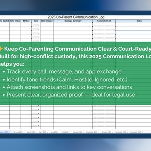 2025 Co-parent Communication Tracker: Custody Log (google Sheets) - Etsy