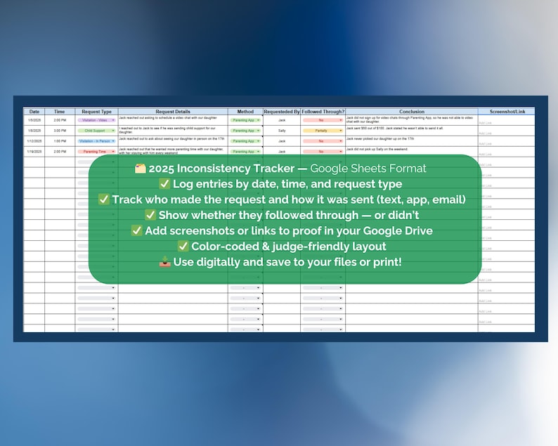 2024 Inconsistency Tracker | Co-parenting Conflict Log | Custody ...