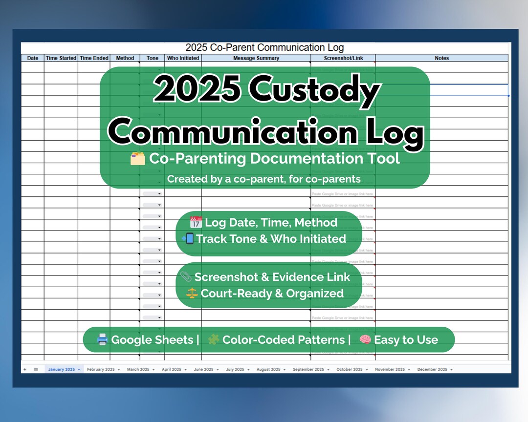 2025 Co-parent Communication Tracker: Custody Log (google Sheets) - Etsy