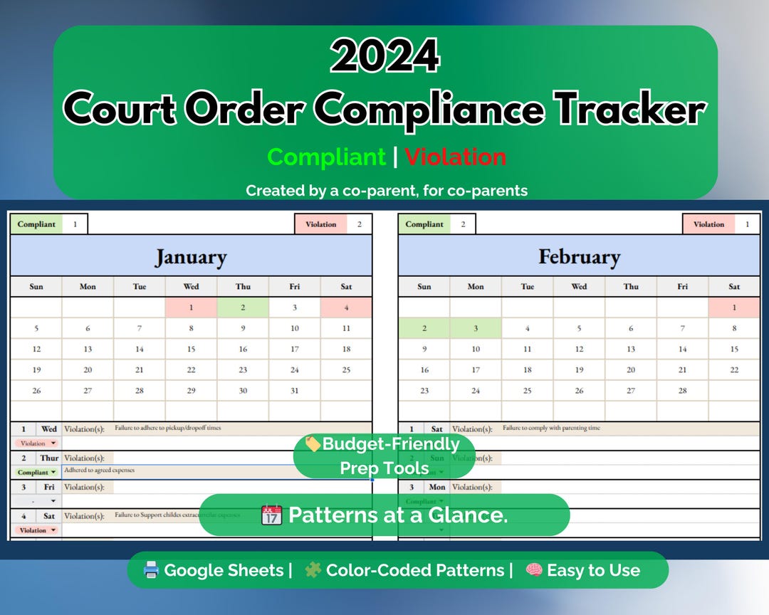 2024 Court Order Compliance Tracker | Co-parenting & Custody Violation ...