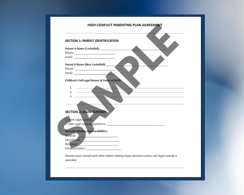 High-conflict Parenting Plan Template: Custody Agreement (PDF + Google ...