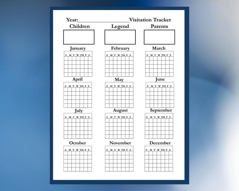 Printable Visitation Tracker Calendar | Custody Schedule Log | Co ...