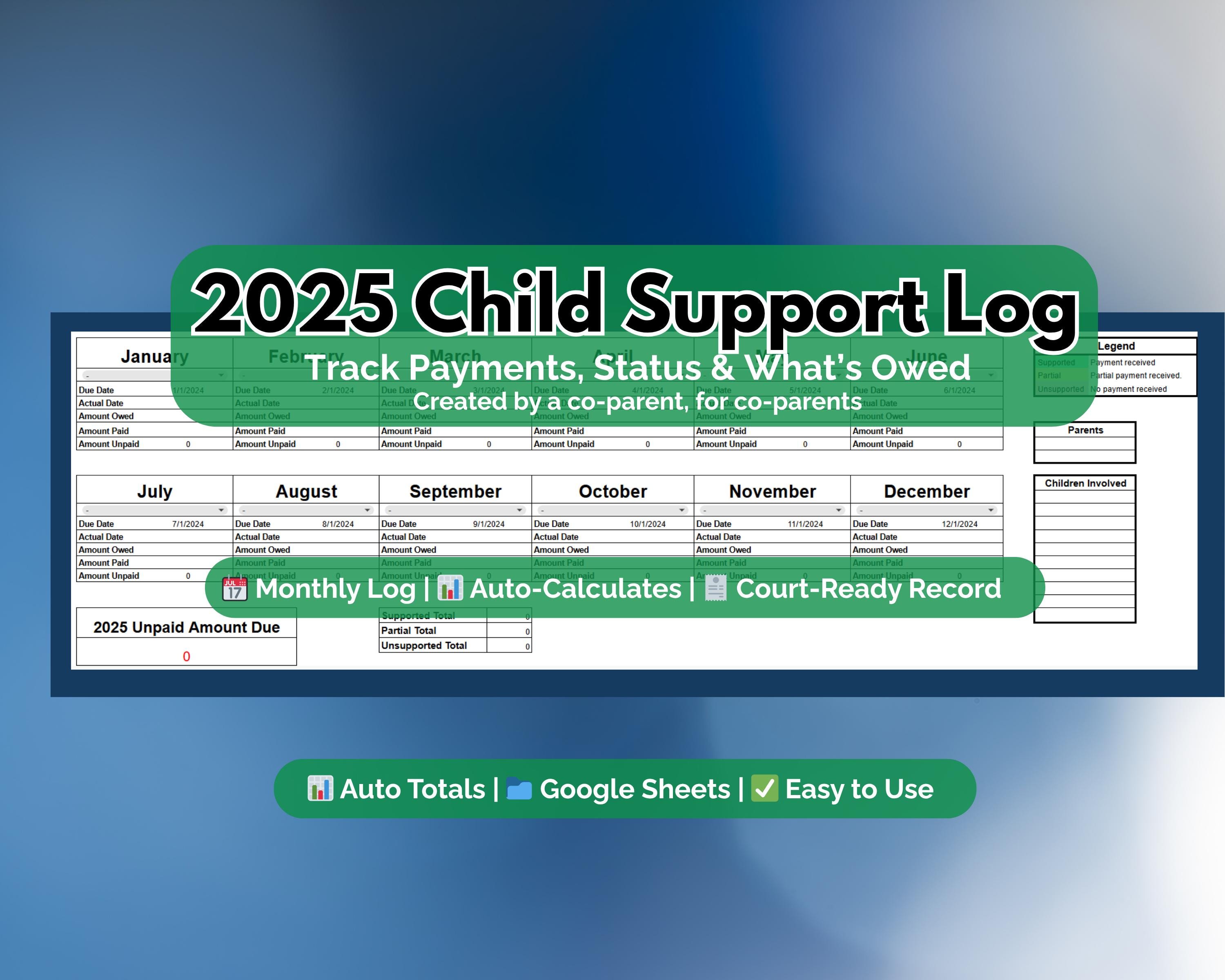 2025 Child Support Payment Tracker: Google Sheets Template (digital ...