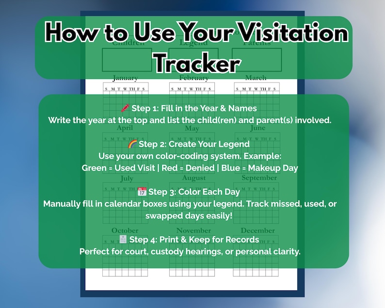 Printable Visitation Tracker Calendar | Custody Schedule Log | Co ...