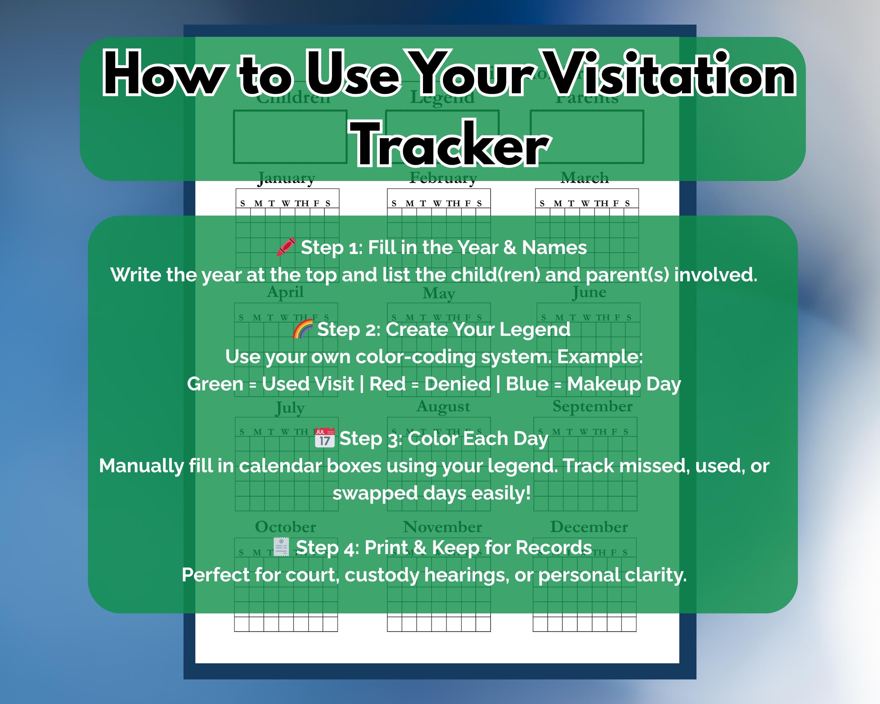 Printable Visitation Tracker Calendar | Custody Schedule Log | Co ...