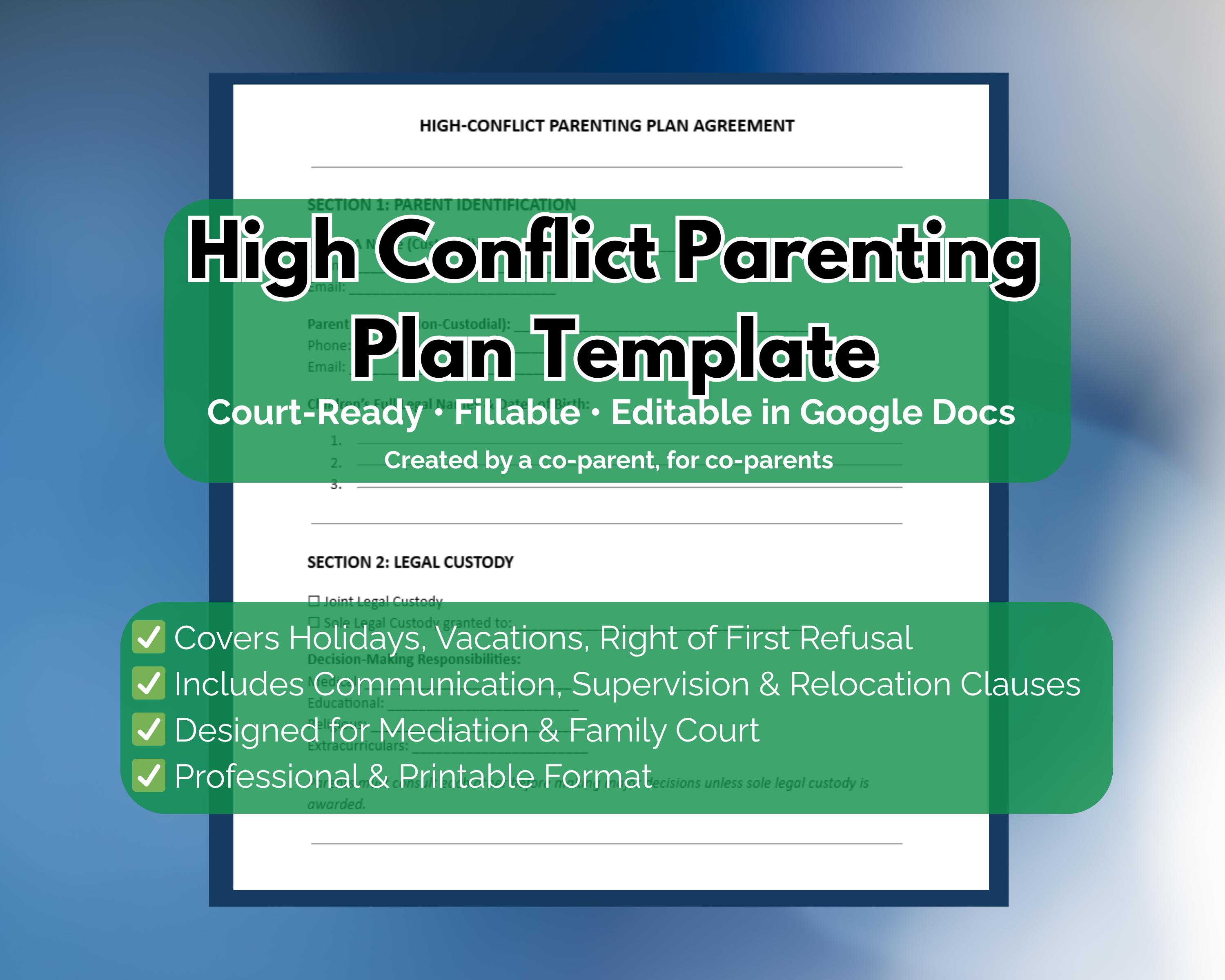 High-conflict Parenting Plan Template: Custody Agreement (PDF + Google Doc - Etsy