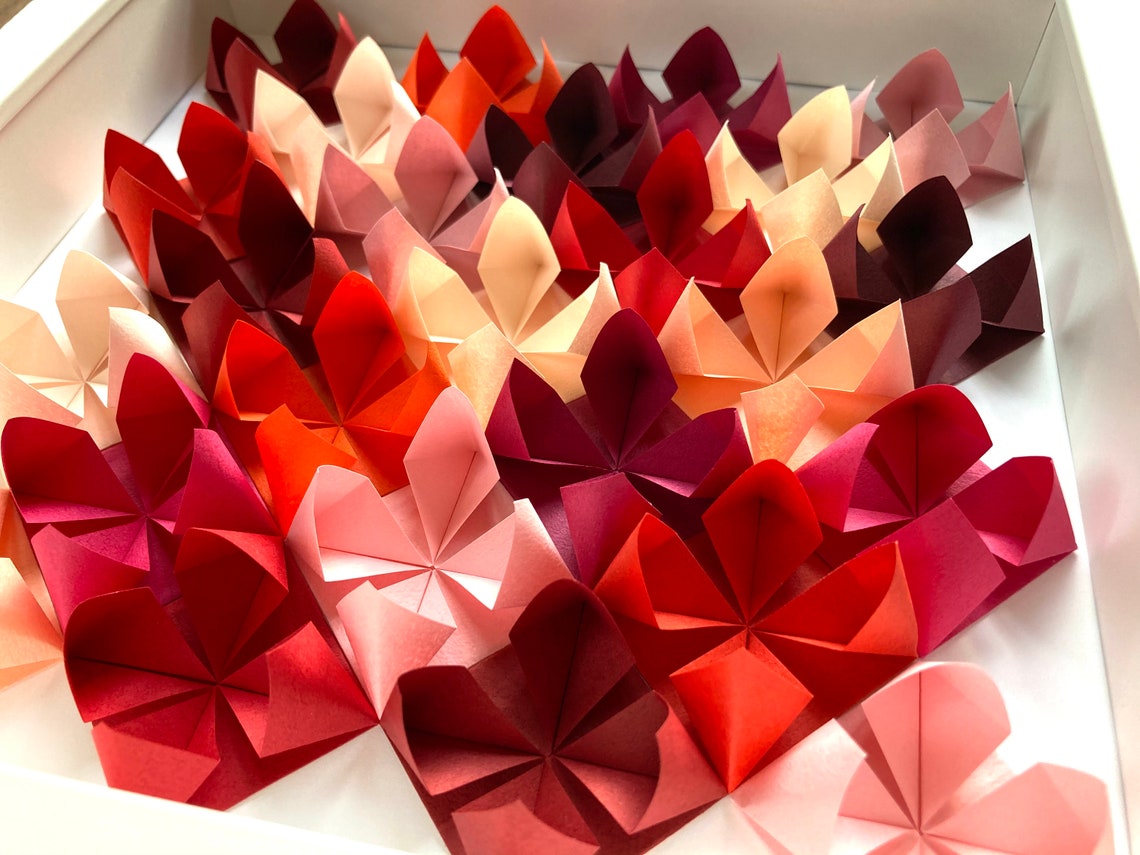 Framed Origami Flowers - Red - Etsy