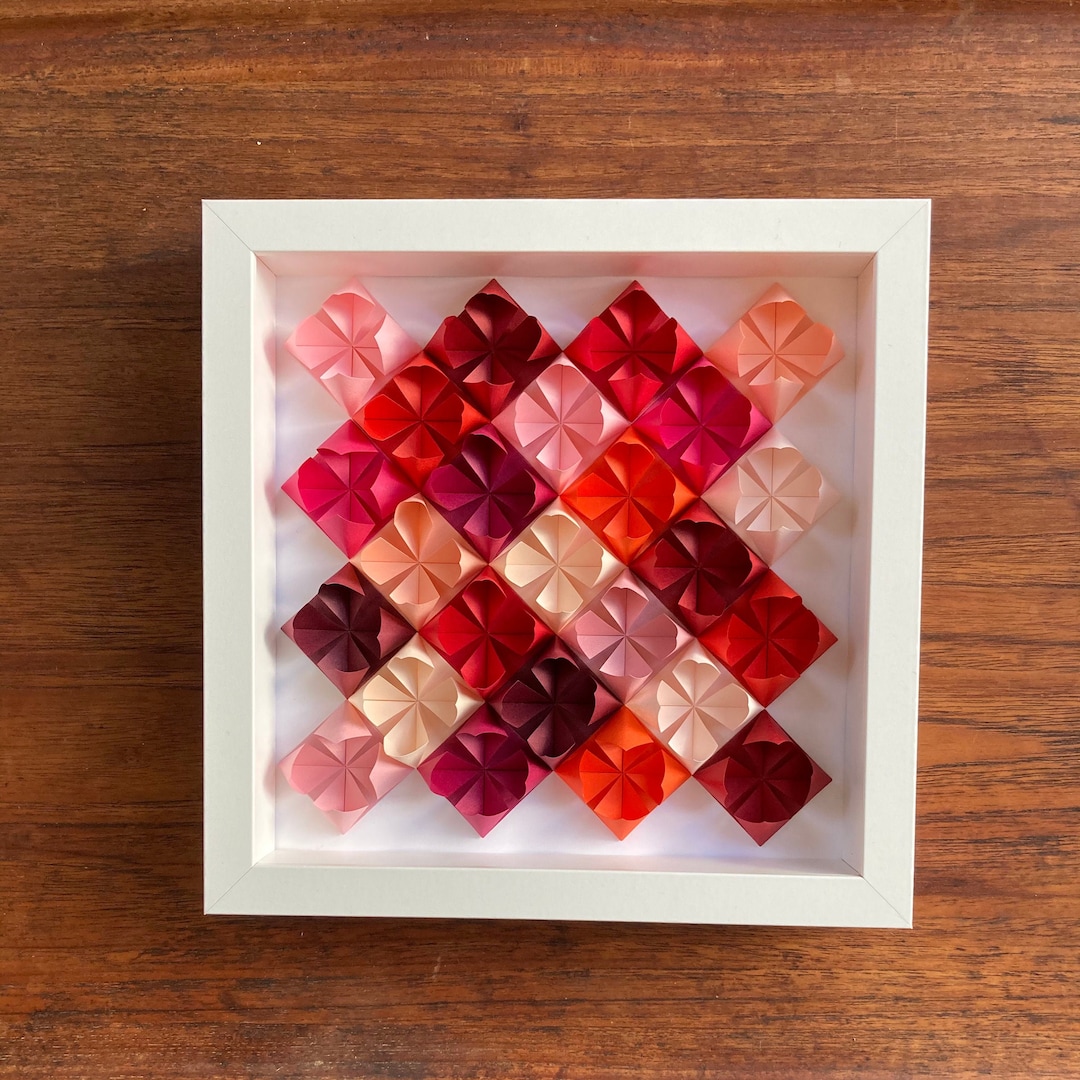 Framed Origami Flowers - Red - Etsy