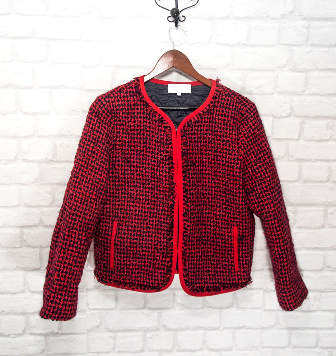 ESCADA Sport Red Ruby Tweed Blazer Jacket Virgin Wool Size 40 - Etsy