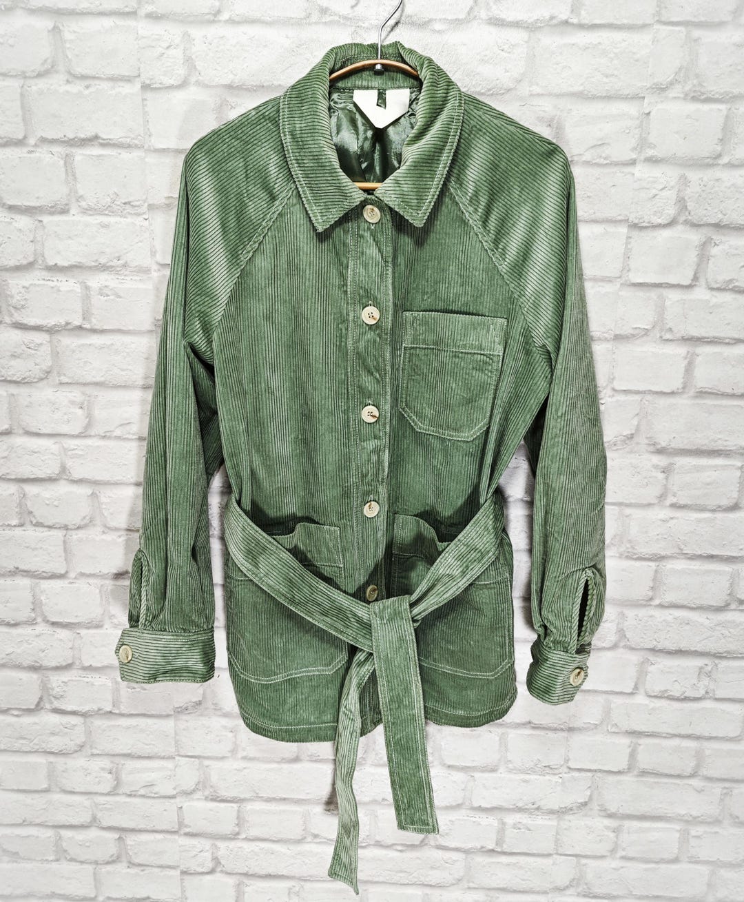 ARKET Mint Shacket Premium Cotton Corduroy Shirt Jacket Tie Waist Size ...