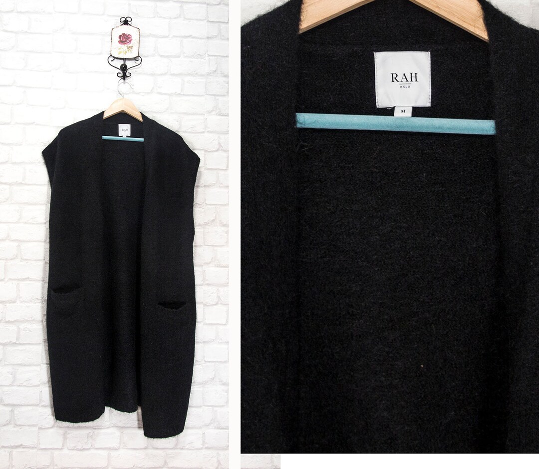 RAH Oslo Black Kid Mohair Wool Blend Cardigan Sweater Front Open ...