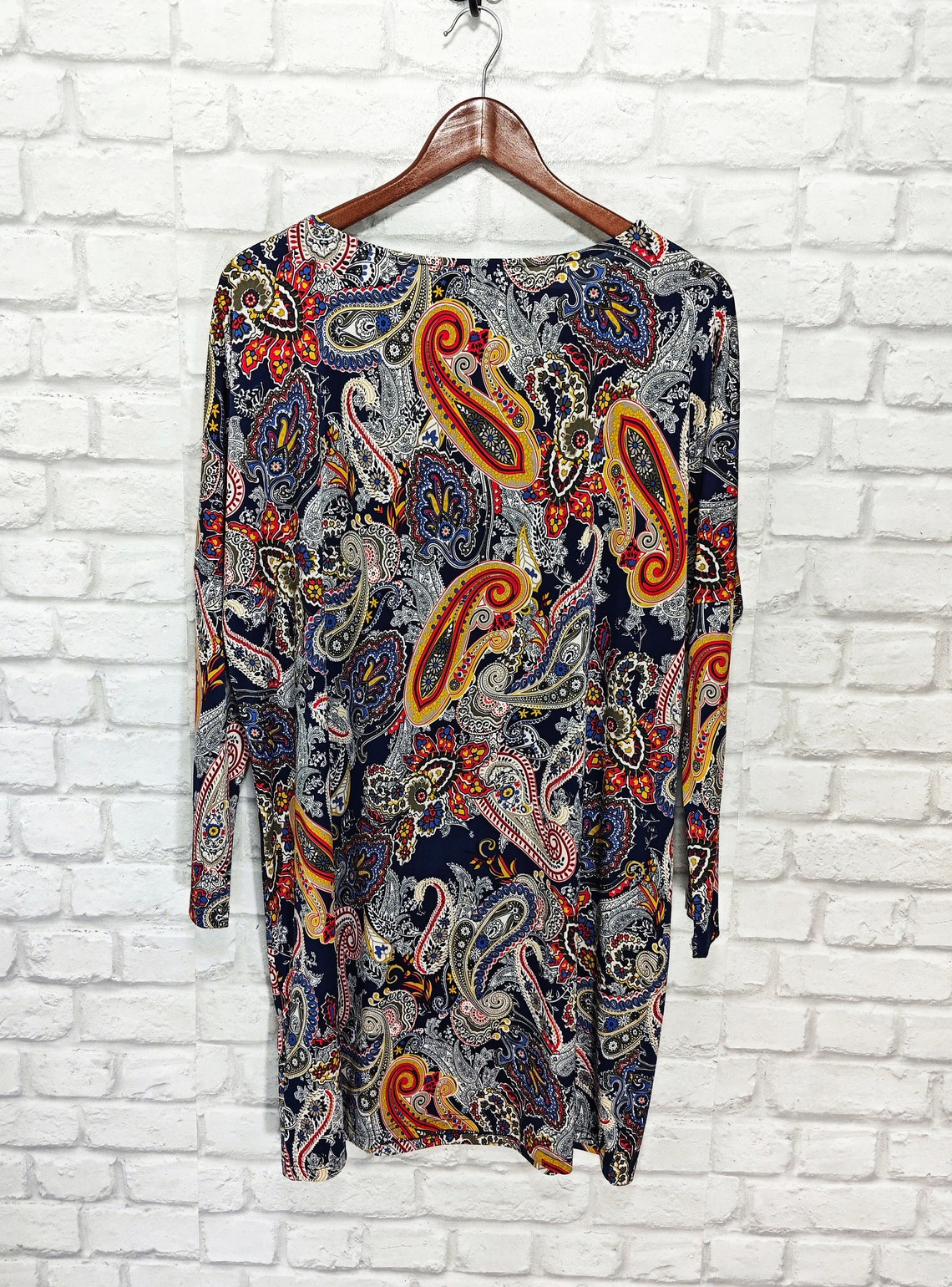 Ilse Jacobsen Vintage Paisley Pattern Dress Knee Length Long Sleeve ...