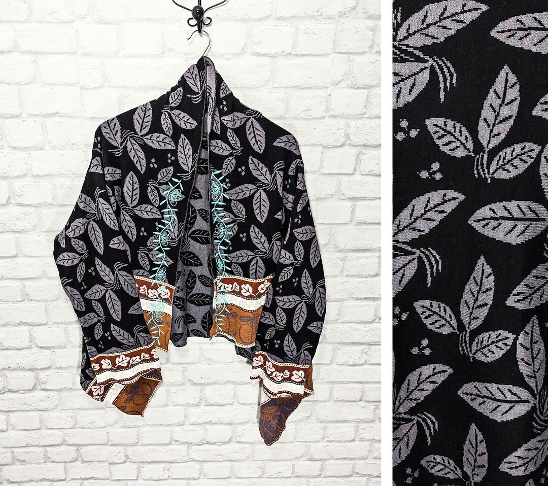 Gudrun Sjoden Leaf Pattern Open Front Linen Cotton Mix Cardigan Size S ...