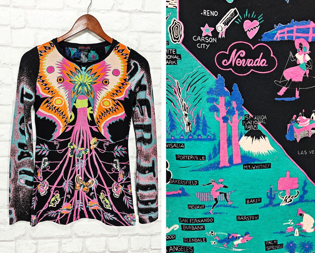 Custo Barcelona USA Map National Park Print on Back Butterflies Pattern ...