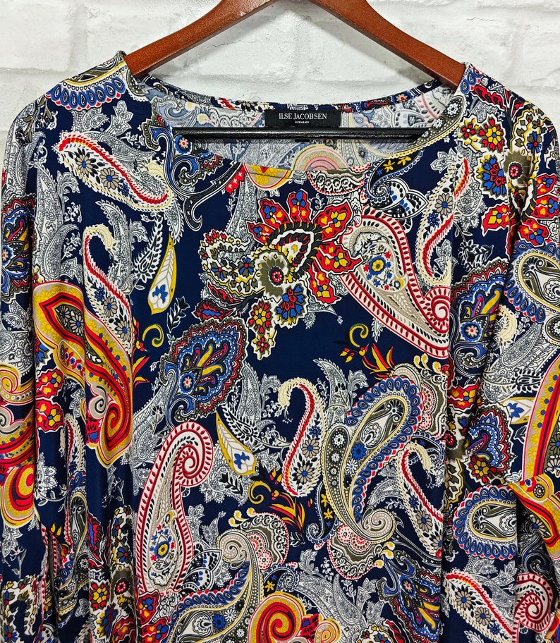 Ilse Jacobsen Vintage Paisley Pattern Dress Knee Length Long Sleeve ...