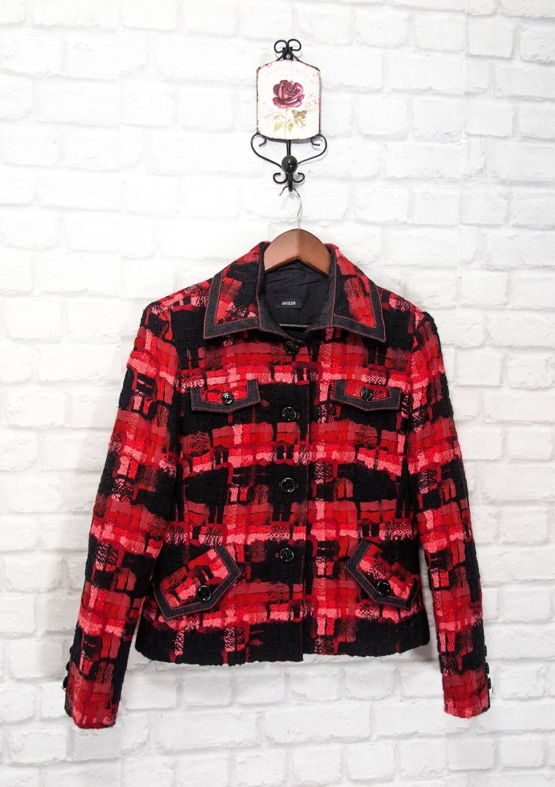 BASLER Wool Tweed Blazer Jacket Red and Black Size 38/UK12/US8 - Etsy