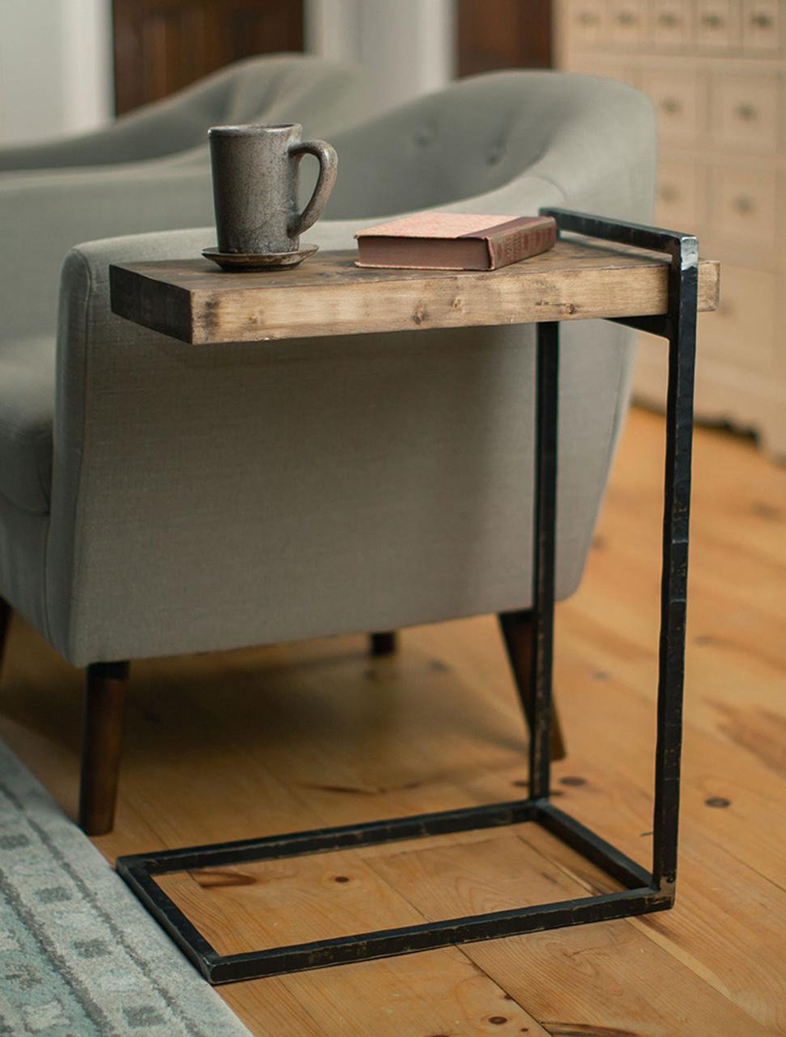 Iron C Table With Distressed Pine Top – Meridian – American Made by ...