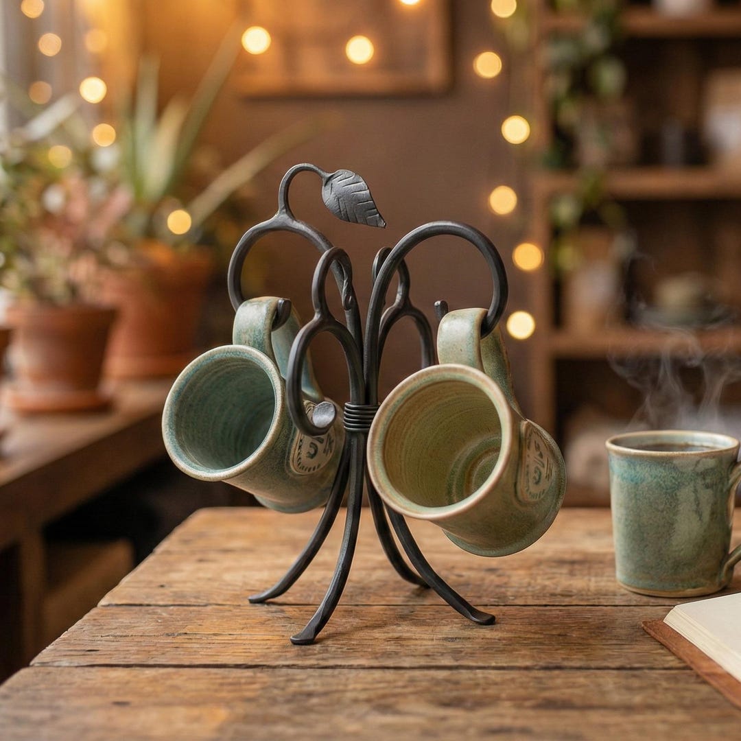 Iron Mug Tree – Holds 4 Mugs – Sylamore – American Made by Urban Forge ...