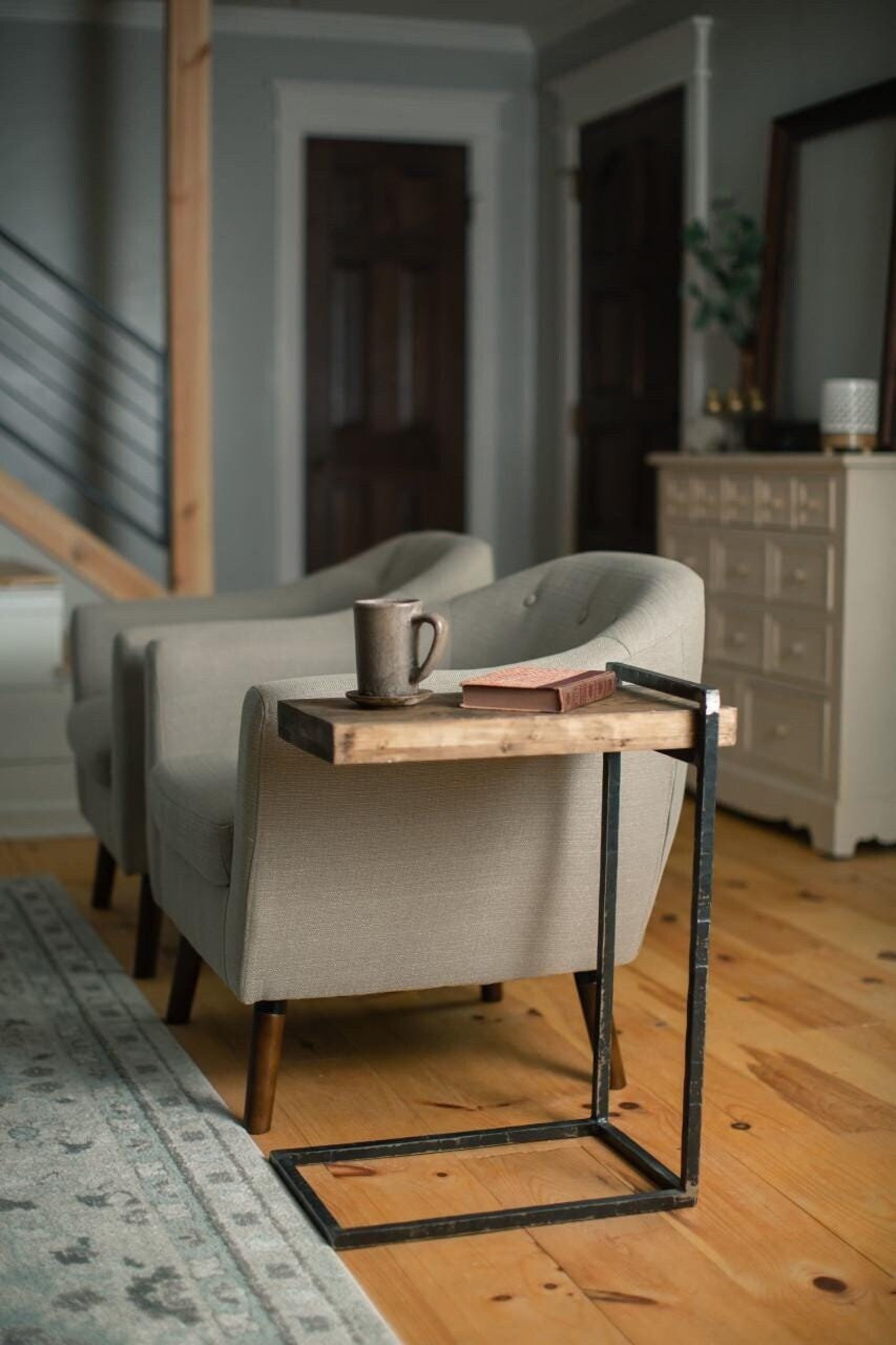 Iron C Table With Distressed Pine Top – Meridian – American Made by ...