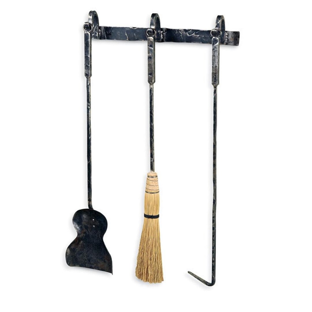 Meridian Wall Mounted Fireplace Tool Set Natural Iron With Natural ...