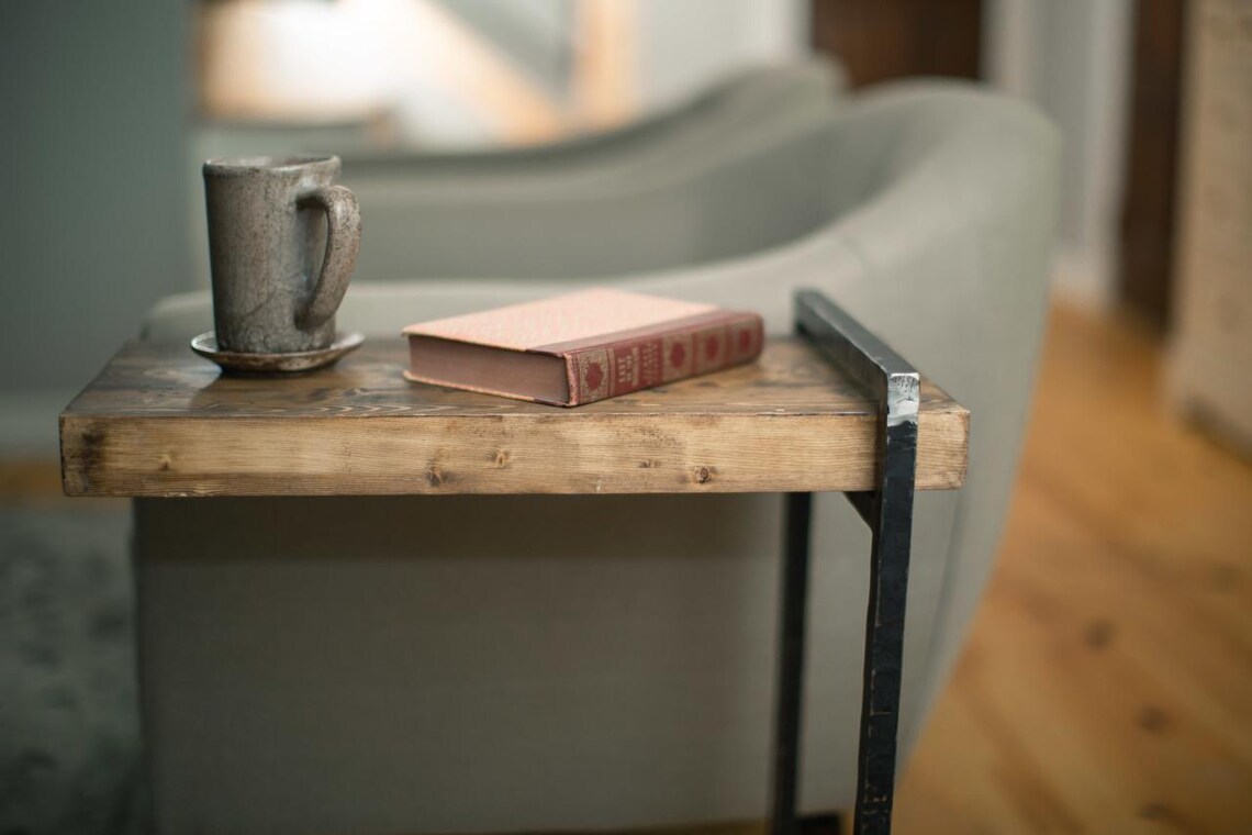 Iron C Table With Distressed Pine Top – Meridian – American Made by ...