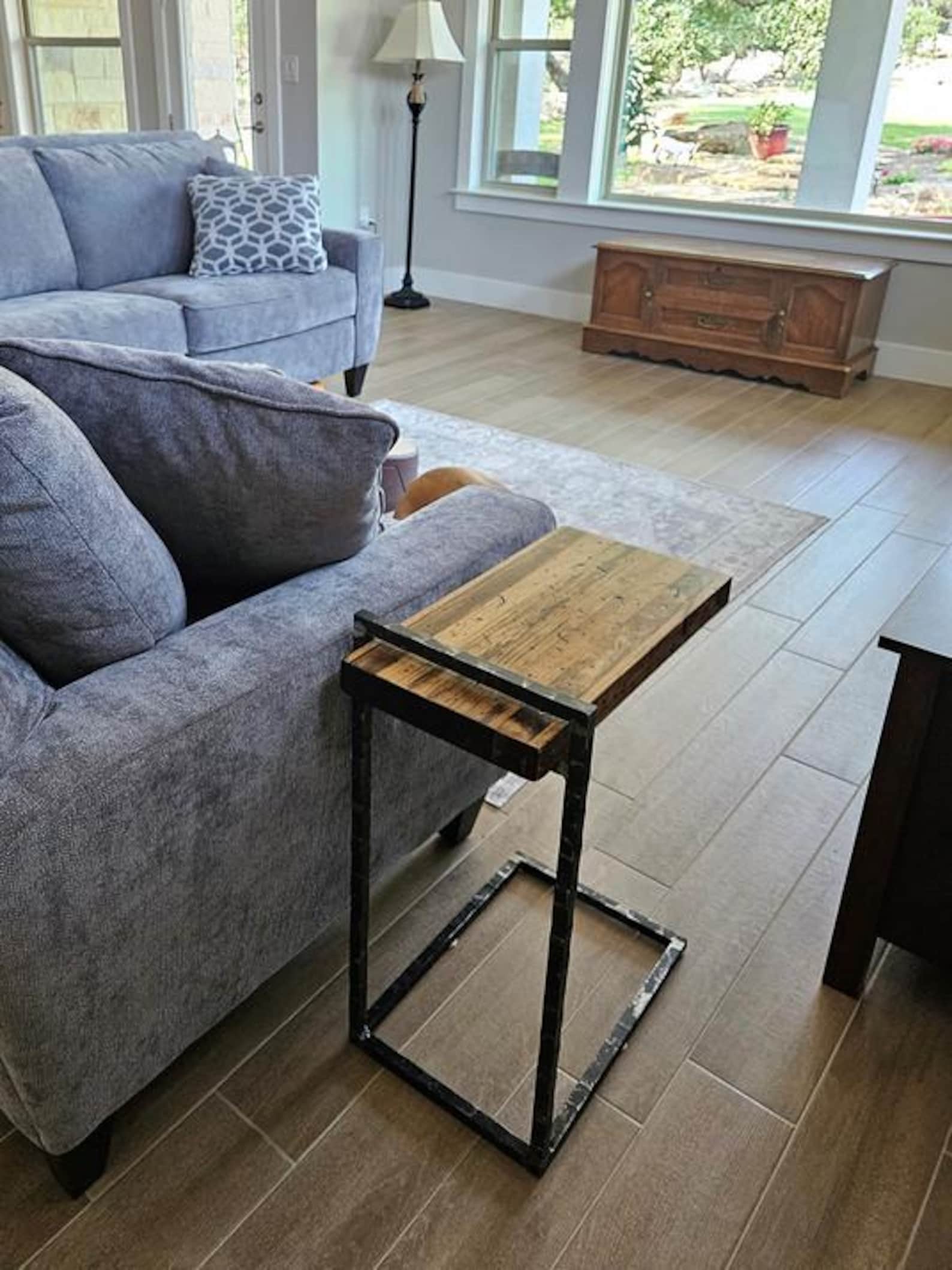 Iron C Table With Distressed Pine Top – Meridian – American Made by ...
