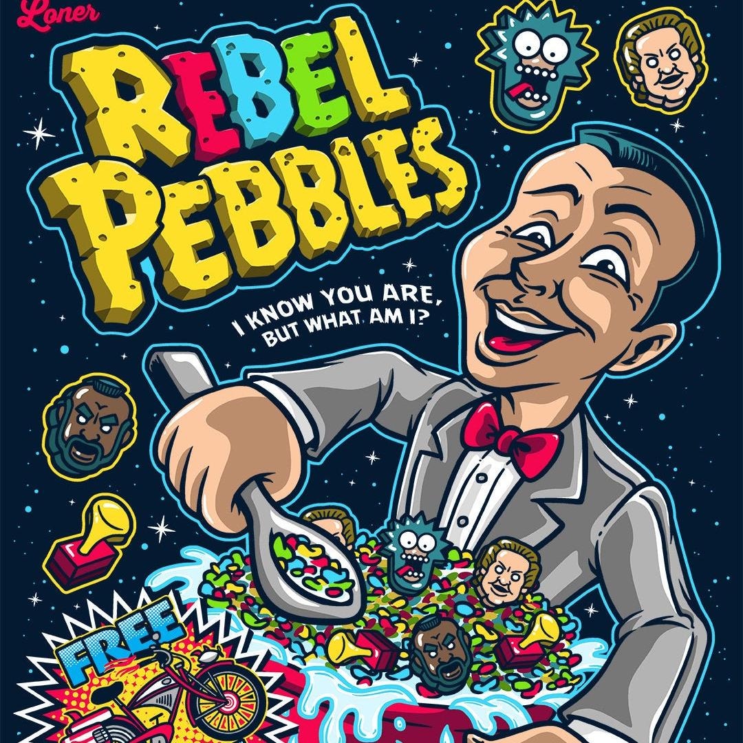Peewee Herman Cereal Rebel Pebbles (mens/ladies/kids/hoods) - Pee Wee ...