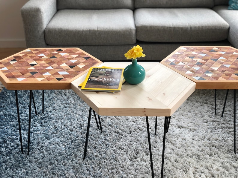 Natural Hexagon Wooden Handcrafted Modular Side Table - Etsy