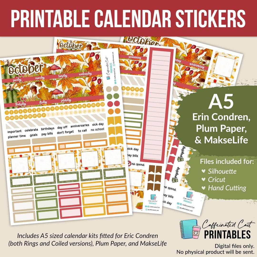 PRINTABLE Monthly Calendar Kit A5 Erin Condren, Plum Paper, Makselife ...