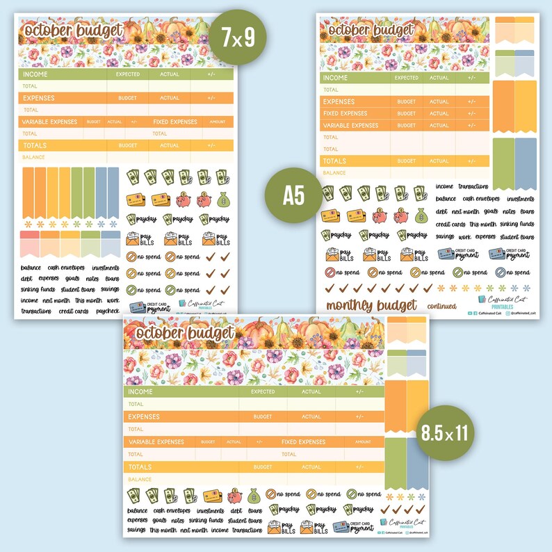 PRINTABLE Budget Kit (7x9, 8.5x11, A5 Sizes Included) - 107 Bright ...