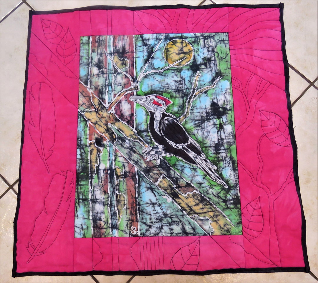 Batik Pileated Woodpecker Quilt Art, Batik Quilt Art, Woodpecker Art ...