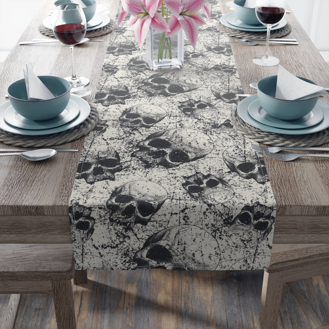 Creepy Skull Table Runner, Skulls Gothic Table Decor, Skeleton Spooky ...